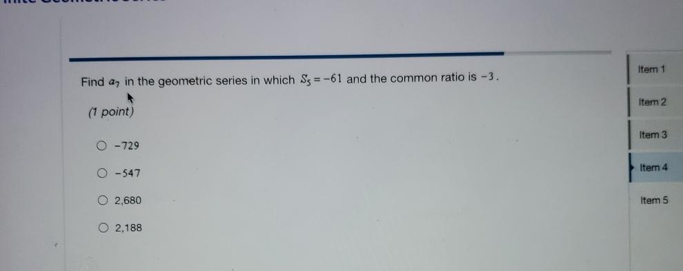 Solved Find a7 ﻿in the geometric series in which S5=-61 ﻿and | Chegg.com