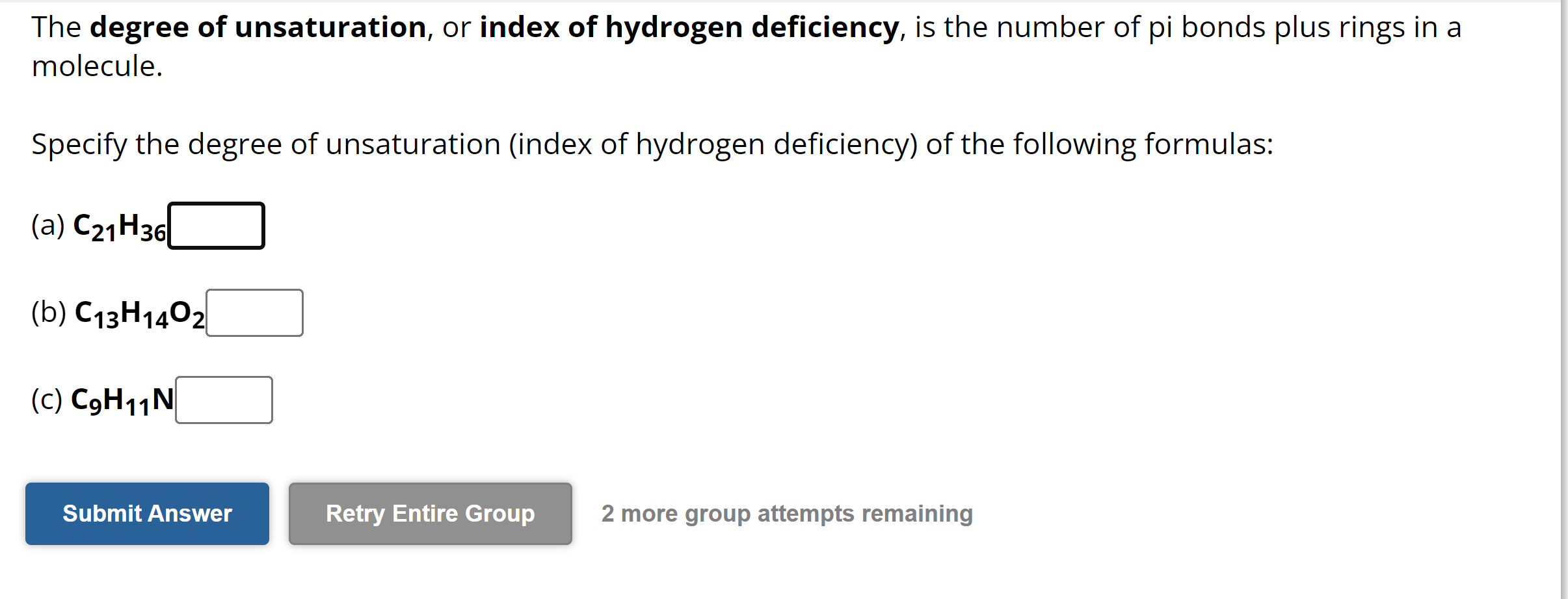 Solved The degree of unsaturation, or index of hydrogen | Chegg.com