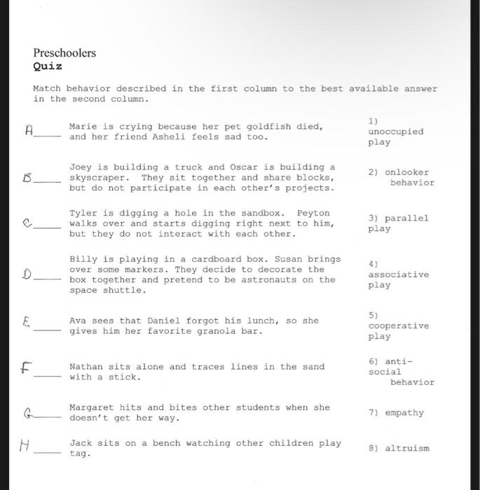 Preschoolers Fill-In-The-Blank Social and emotional | Chegg.com