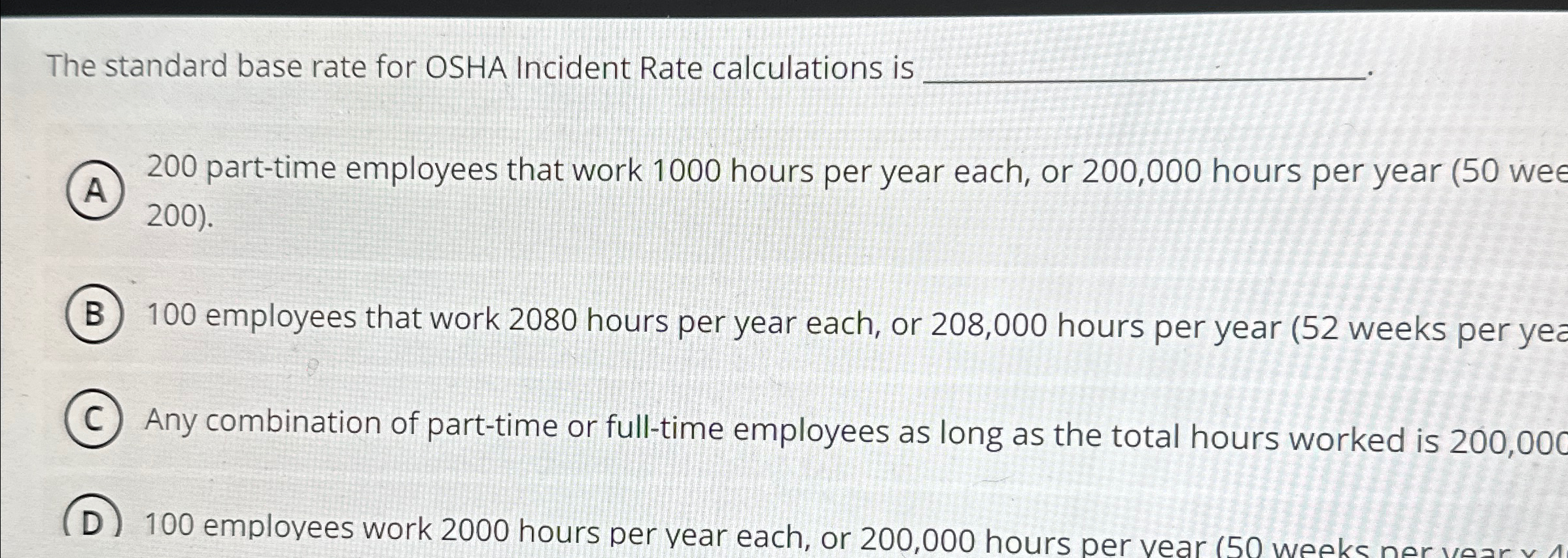 Solved The standard base rate for OSHA Incident Rate | Chegg.com