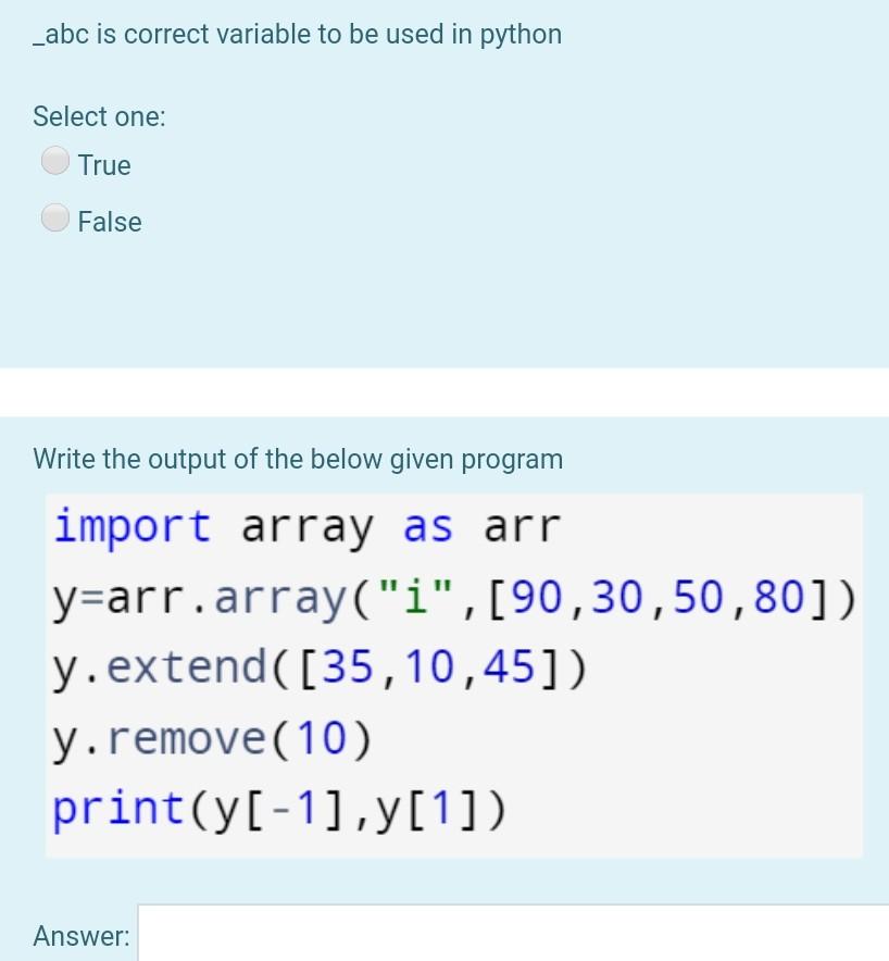 Solved _abc is correct variable to be used in python Select | Chegg.com