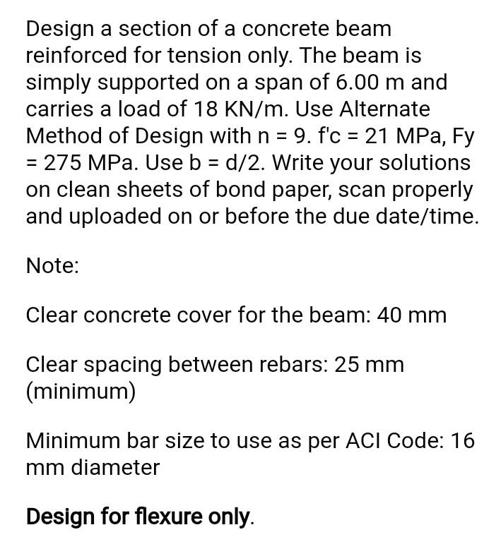 Solved Design a section of a concrete beam reinforced for | Chegg.com