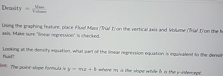 Density = Mass Volume Using the graphing feature, | Chegg.com