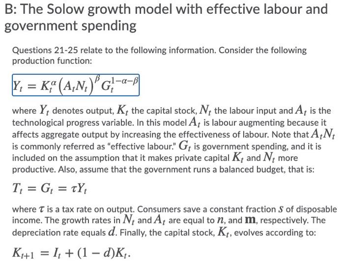 Solved B: The Solow growth model with effective labour and | Chegg.com