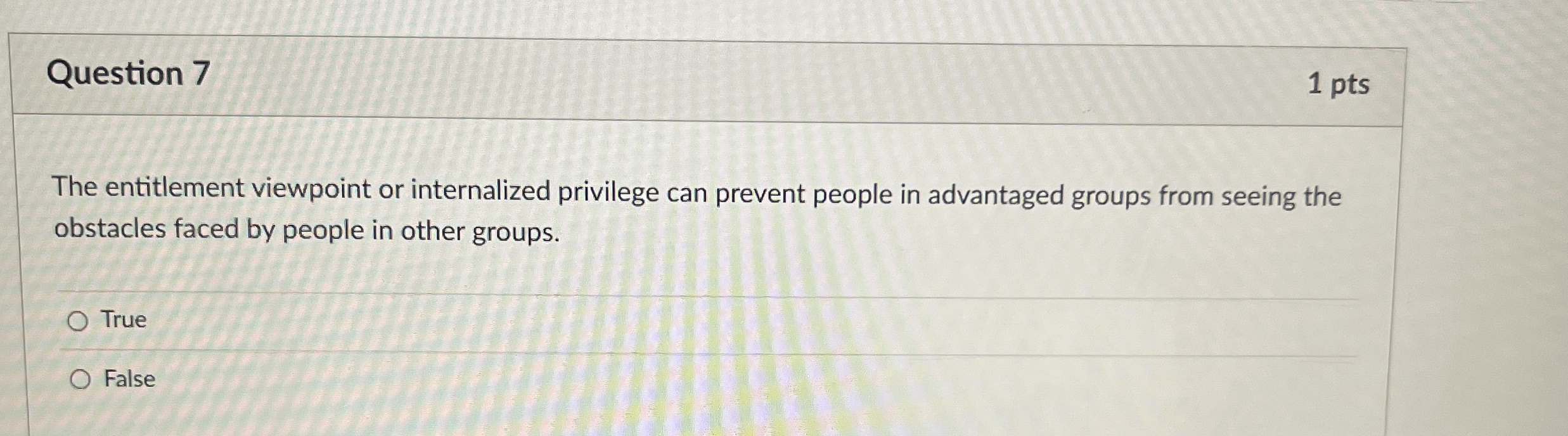 Solved Question 7The entitlement viewpoint or internalized | Chegg.com