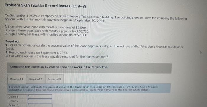 Solved Problem 9-3A (Static) Record leases (LO9-3) On | Chegg.com