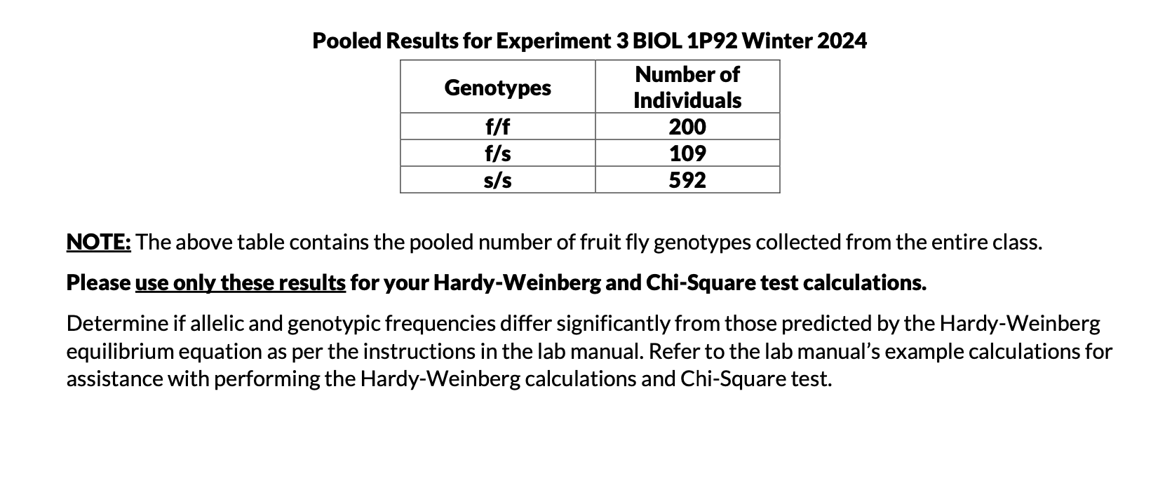 Solved Pooled Results for Experiment 3 ﻿BIOL 1P92 ﻿Winter | Chegg.com