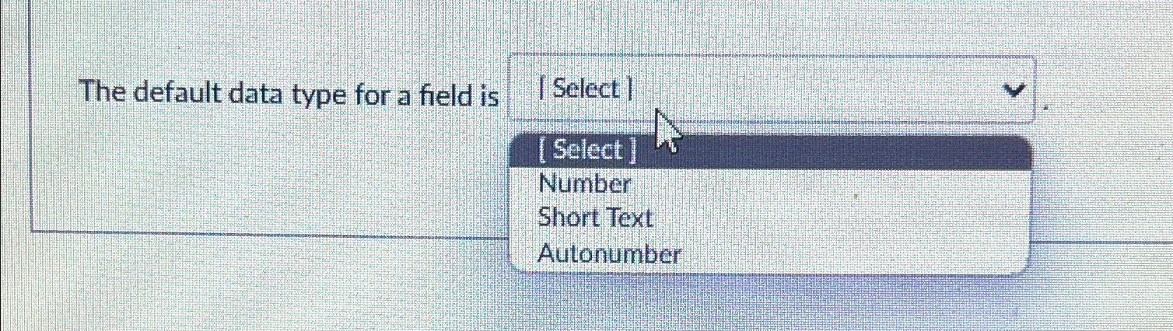 Solved The default data type for a field | Chegg.com
