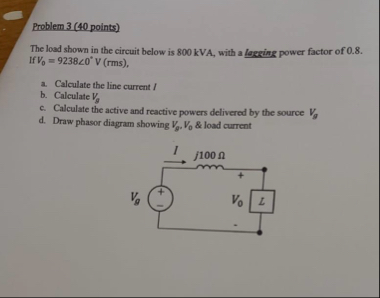 Solved Problem 3 (40 ﻿points)The load shown-in the circuit | Chegg.com