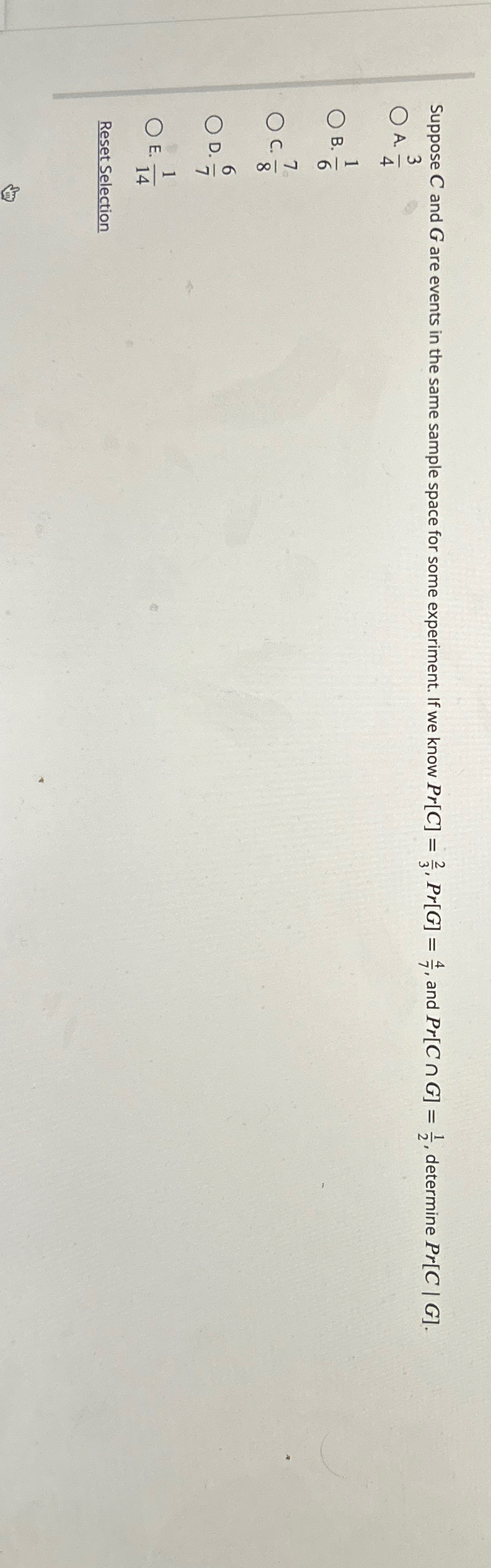 Solved Suppose C ﻿and G ﻿are events in the same sample space | Chegg.com