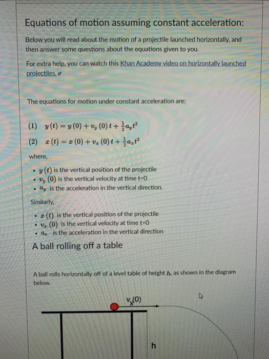 Solved Equations of motion assuming constant acceleration: | Chegg.com