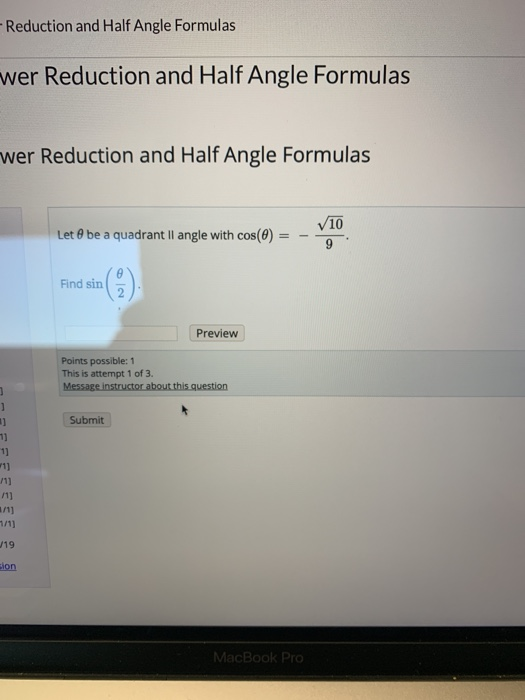 Solved -Reduction and Half Angle Formulas wer Reduction and | Chegg.com