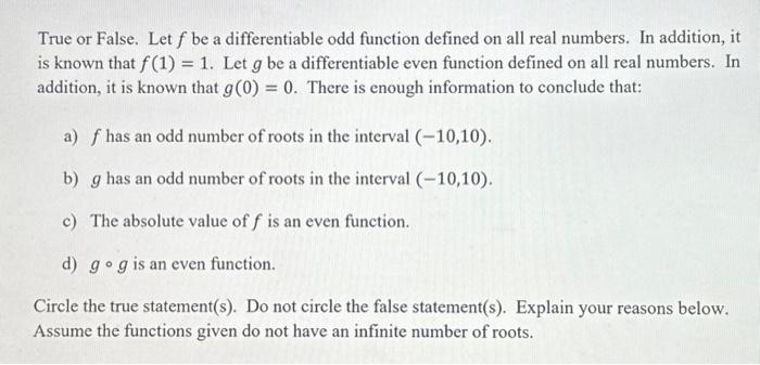 Solved True Or False Let F Be A Differentiable Odd Function