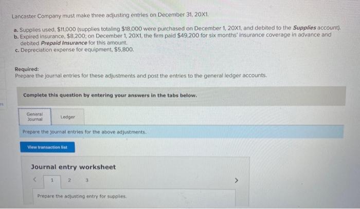 Solved Lancaster Company must make three adjusting entries | Chegg.com