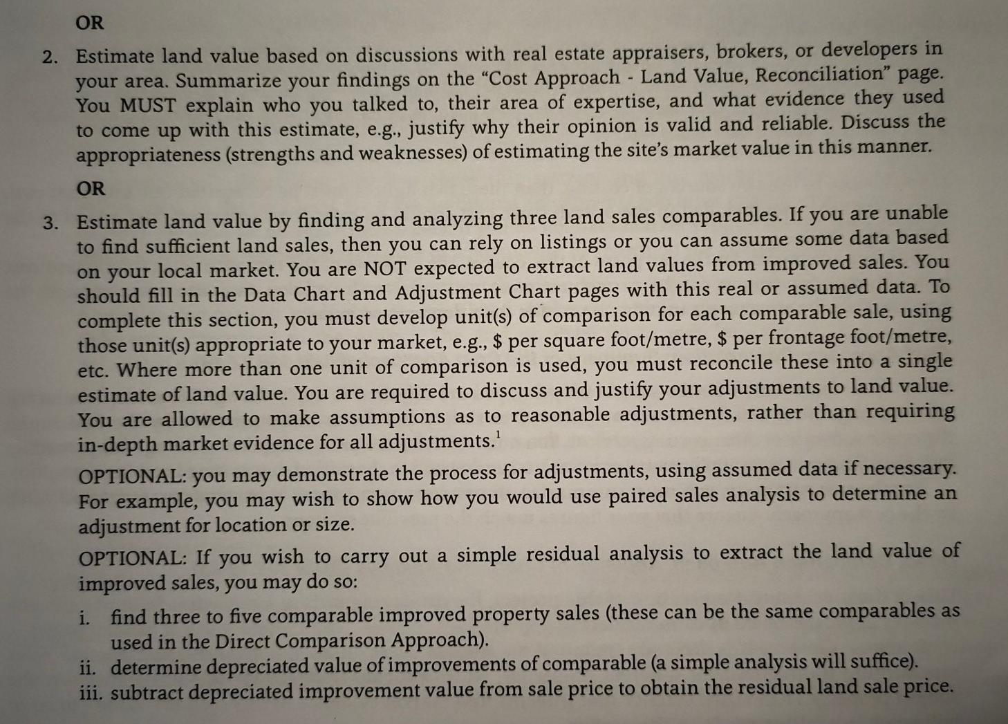Cost Approach: Land Value, Adjustment Chart, | Chegg.com