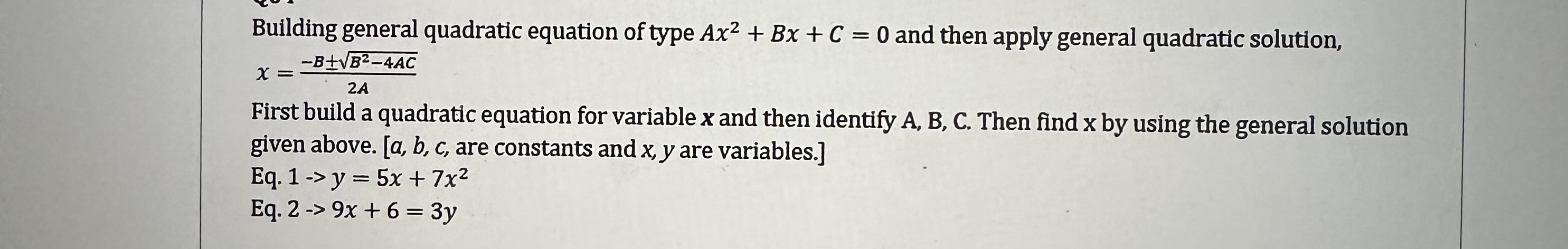 Solved Building general quadratic equation of type | Chegg.com
