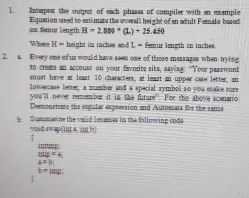 Solved = 1. Interpret the output of each phases of compiler | Chegg.com