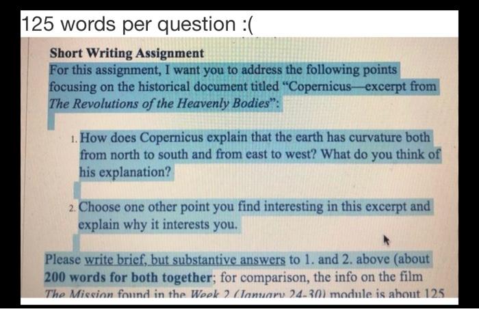 125 words per question :( Short Writing Assignment | Chegg.com