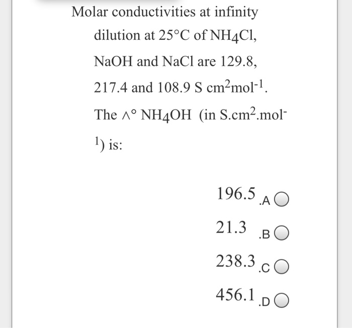 Solved The limiting molar conductivities of Nal, NaCH3CO2 | Chegg.com