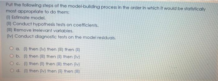 Solved Put the following steps of the model-building process | Chegg.com