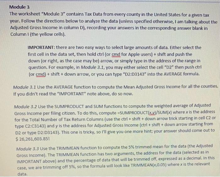 Module 3 The worksheet "Module 3 " contains Tax Data | Chegg.com