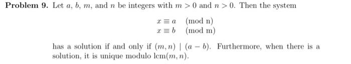 Solved x≡ax≡b(modn)(modm) has a solution if and only if | Chegg.com