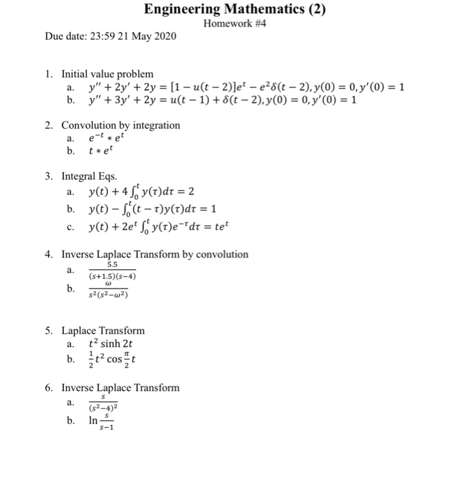 Solved Engineering Mathematics (2) Homework #4 Due date: | Chegg.com