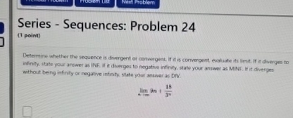Solved Series - ﻿Sequences: Problem 24(1 ﻿point)Determine | Chegg.com