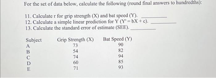 Solved For the set of data below, calculate the following | Chegg.com