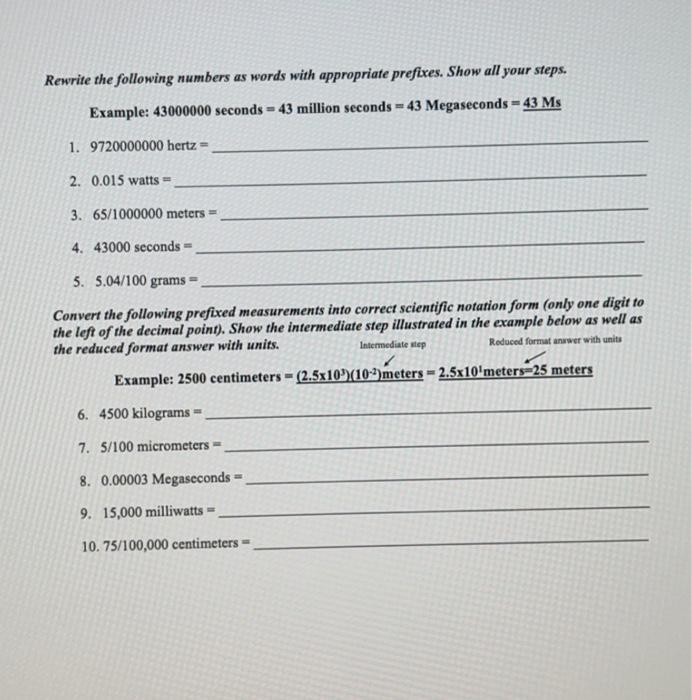 Rewrite the following numbers as words with | Chegg.com