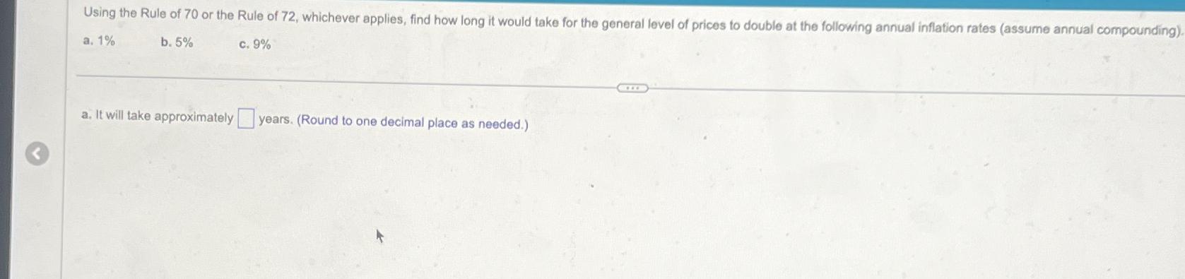 Solved Using the Rule of 70 ﻿or the Rule of 72 , ﻿whichever | Chegg.com
