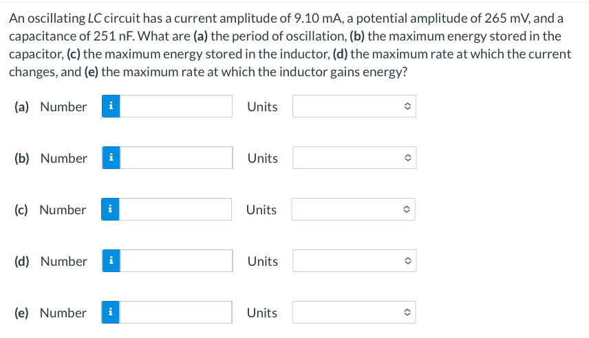 Solved An oscillating LC circuit has a current amplitude of | Chegg.com