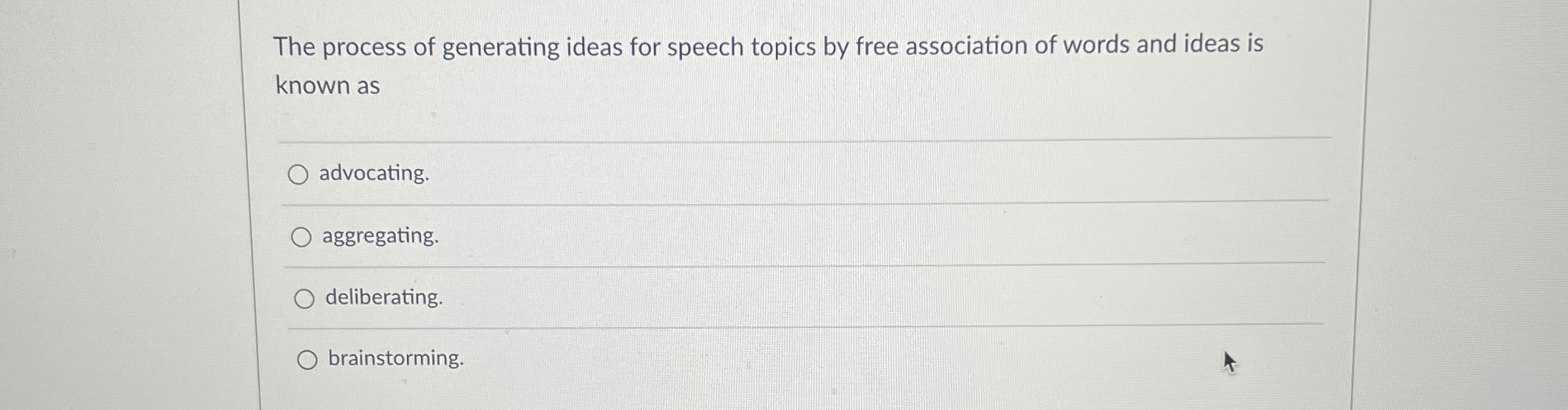 Solved The process of generating ideas for speech topics by | Chegg.com