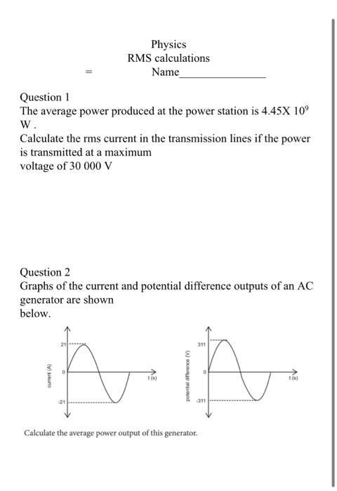 Solved generator are shown below. Calculate the average | Chegg.com