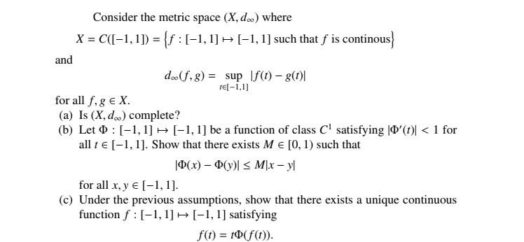 Solved Consider the metric space (X,d∞) where | Chegg.com