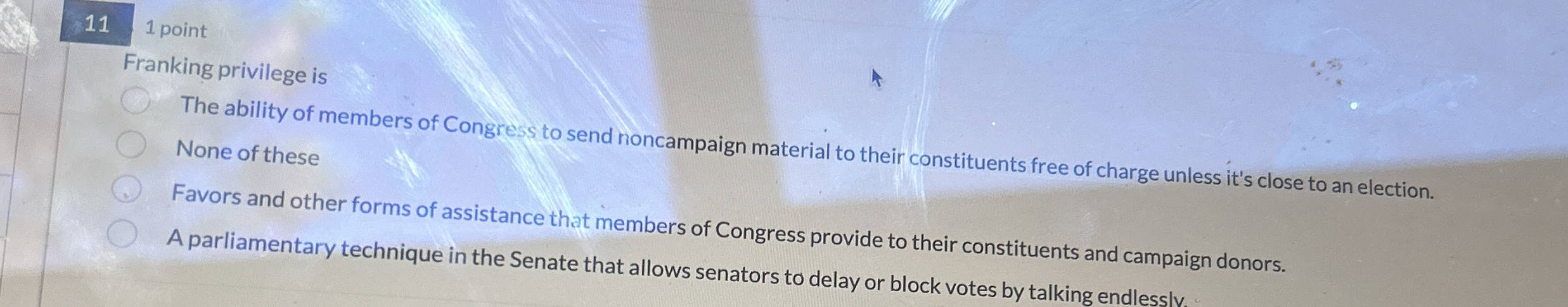 Solved 111 ﻿pointFranking privilege isThe ability of members | Chegg.com