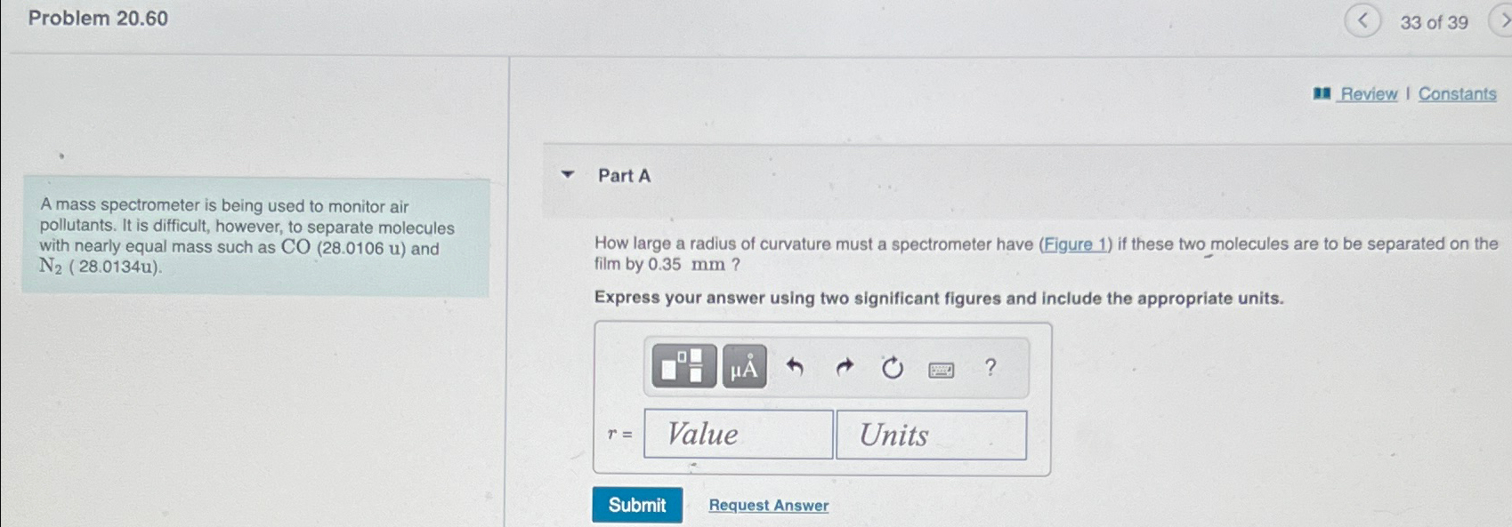 Solved Problem 20.6033 ﻿of 39A mass spectrometer is being | Chegg.com