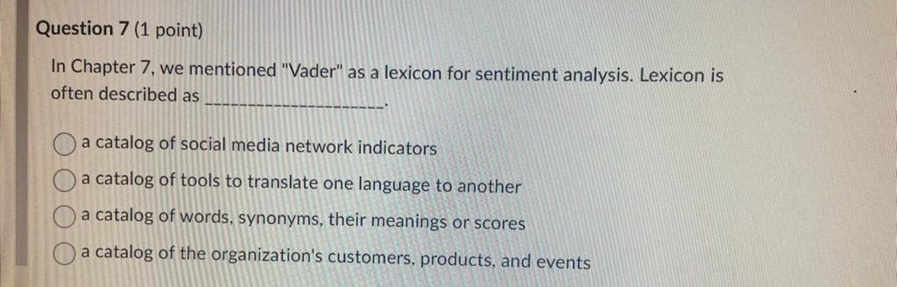 Solved we mentioned "Vader" as a lexicon for sentiment | Chegg.com
