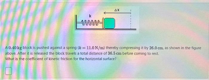 Solved A 0.40 kg block is pushed against a spring (k=11.0 | Chegg.com