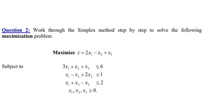 Solved Question 2: Work through the Simplex method step by | Chegg.com