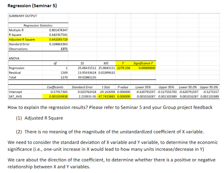 Solved Regression (Seminar 5)How to explain the regression | Chegg.com