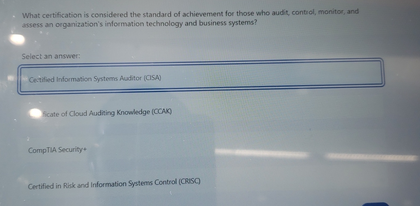 Solved What certification is considered the standard of | Chegg.com