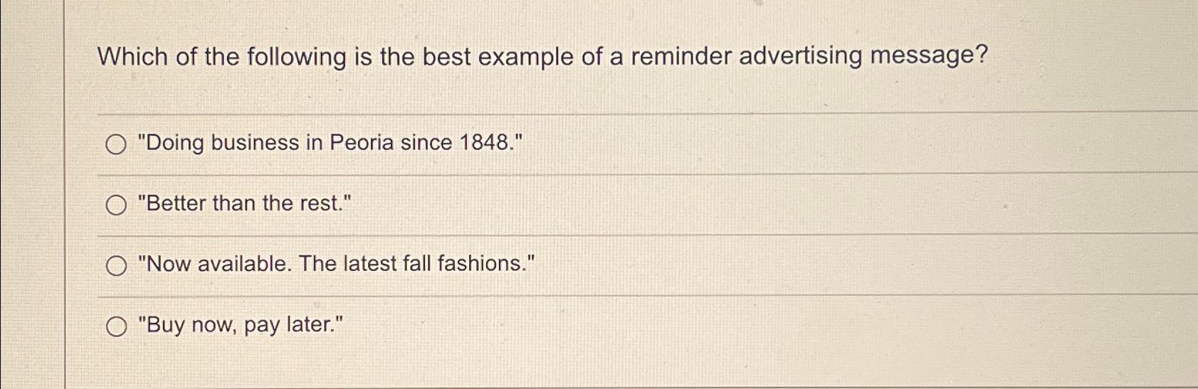 Solved Which of the following is the best example of a | Chegg.com