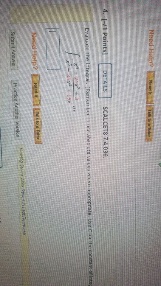 Solved Need Help? Read It Talk to a Tutor 4. [-/1 Points] | Chegg.com