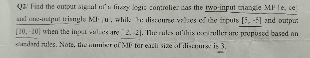 Solved Q2 / ﻿Find the output signal of a fuzzy logic | Chegg.com