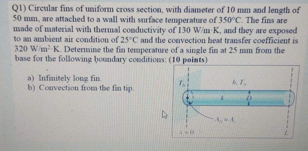 Solved Q1) Circular fins of uniform cross section, with | Chegg.com