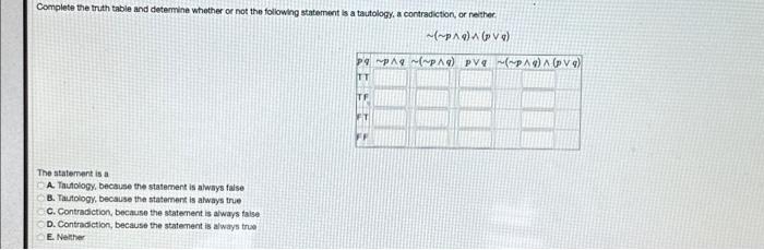 Solved Complete the truth table and determine whother or not | Chegg.com
