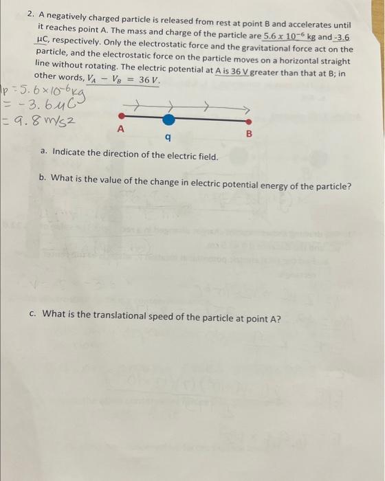 Solved 2. A negatively charged particle is released from | Chegg.com