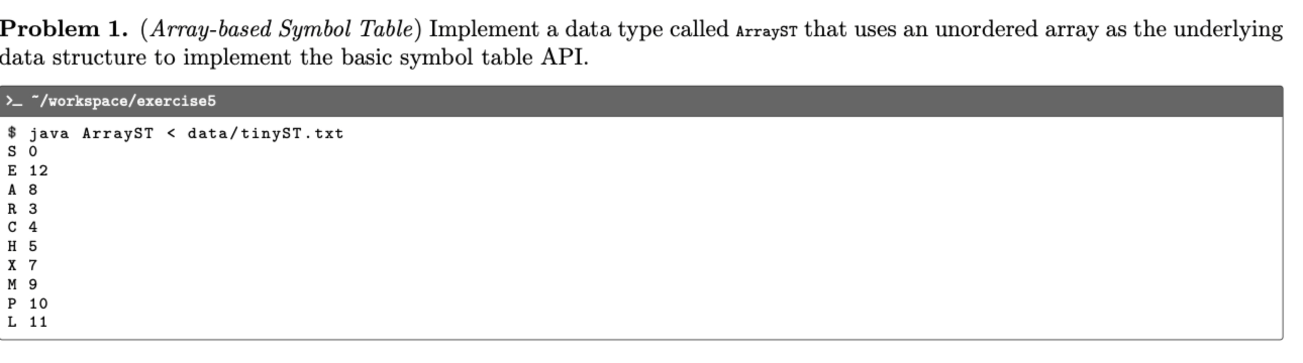 (Array-based Symbol Table) ﻿Implement a data type | Chegg.com