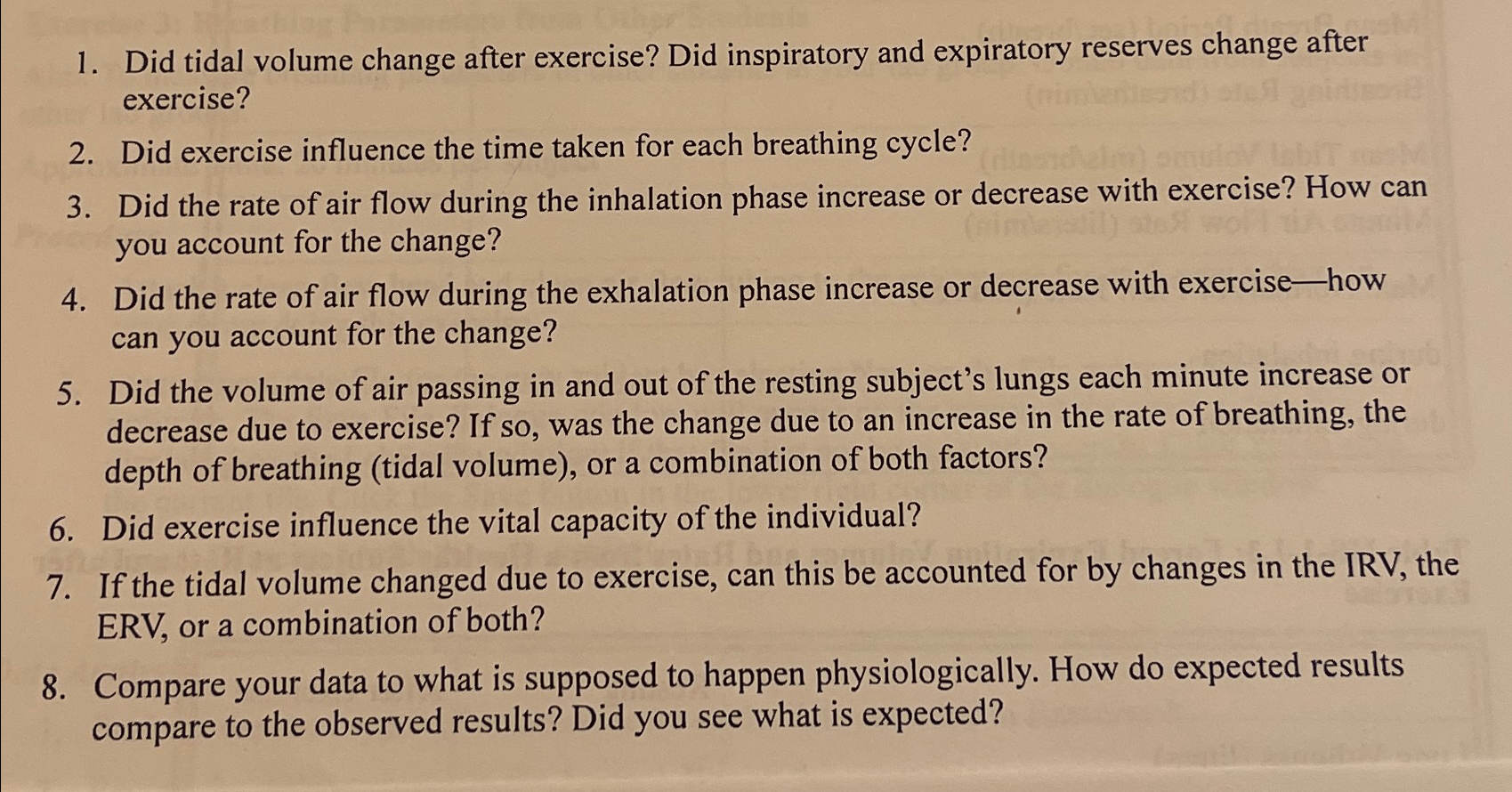 Solved Did tidal volume change after exercise? Did | Chegg.com